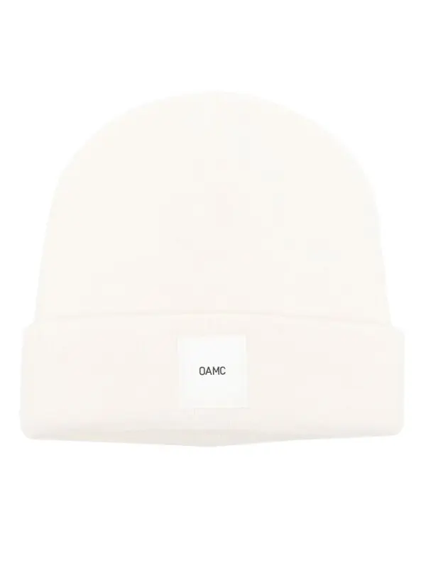 OAMC Logo-patch Ribbed-knit Beanie - White