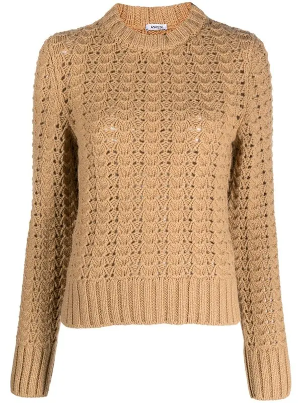 Aspesi Crew-neck Pointelle-knit Jumper - Neutrals