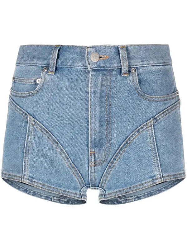 MUGLER Spiral Panelled Denim Shorts - Blue