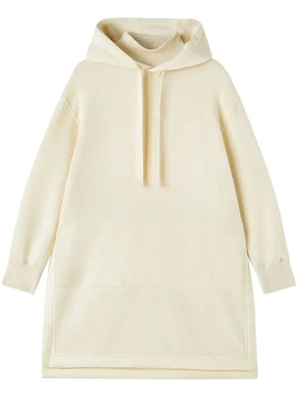 JIL SANDER Knitted Hoodie With Side Slits - Neutrals