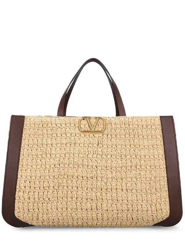 Valentino Garavani V Logo Signature Raffia Crochet Tote Bag - Naturale ...