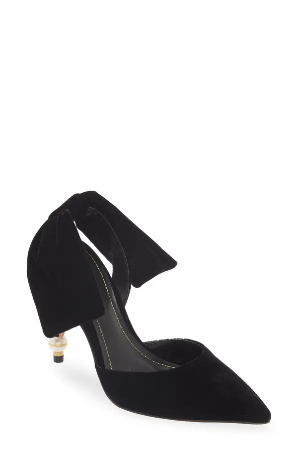Ted Baker London Batalyn Bow Pointed Toe Velvet Slingback Pump - Black | Editorialist