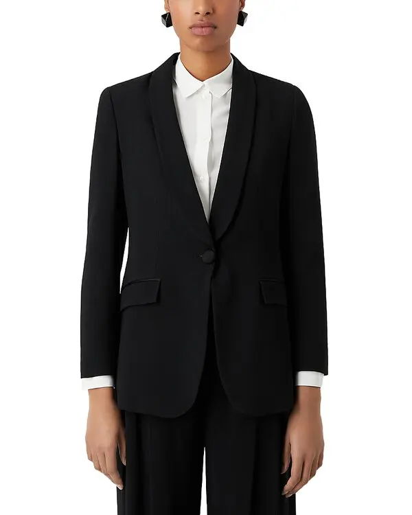 Emporio Armani Enver Satin Shawl Lapel Blazer - Solid Black