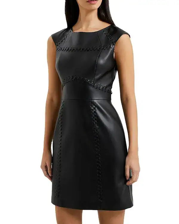 French Connection Crolenda Faux Leather Cap Sleeve Dress In Blackout - 70%  Off | Editorialist