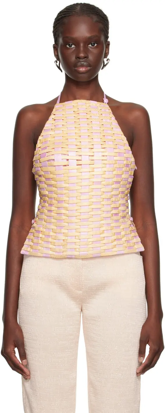 SUPER YAYA Pink & Yellow 'a Top Weave' Tank Top - Pink/yellow ...