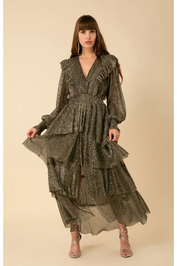 Hale Bob Lyna Lurex Crinkle Chiffon Dress - Black