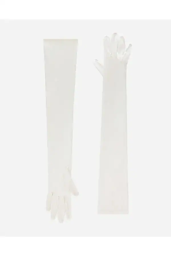 Dolce & Gabbana Long Silk Satin Gloves - White | Editorialist