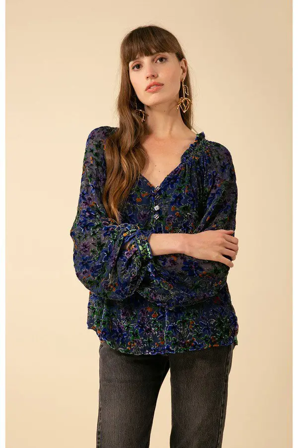 Hale Bob Alicia Velvet Burnout Top - Blue