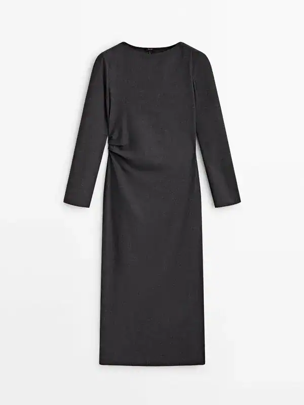 knee length dresses for ladies Dorian Fitted Shirt Midi Dress - Charcoal Marle main image 1