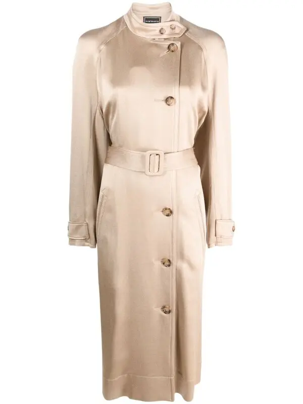 10 CORSO COMO Double-breasted Belted Satin Coat - Neutrals