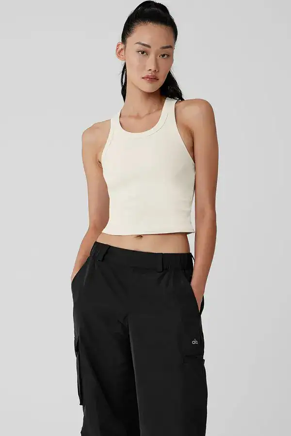 alo yoga ゴッデス リブゴートゥータンクトップ Alo Yoga Goddess Ribbed Go-To Tank Top - Ivory - 31% Off