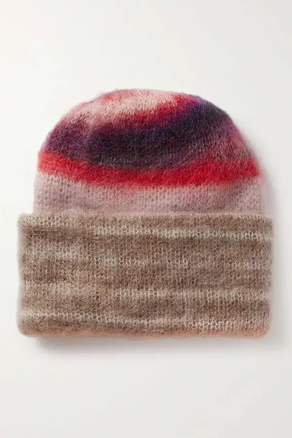 Missoni Striped Crochet-Knit Mohair Beanie - Camel  display picture 1