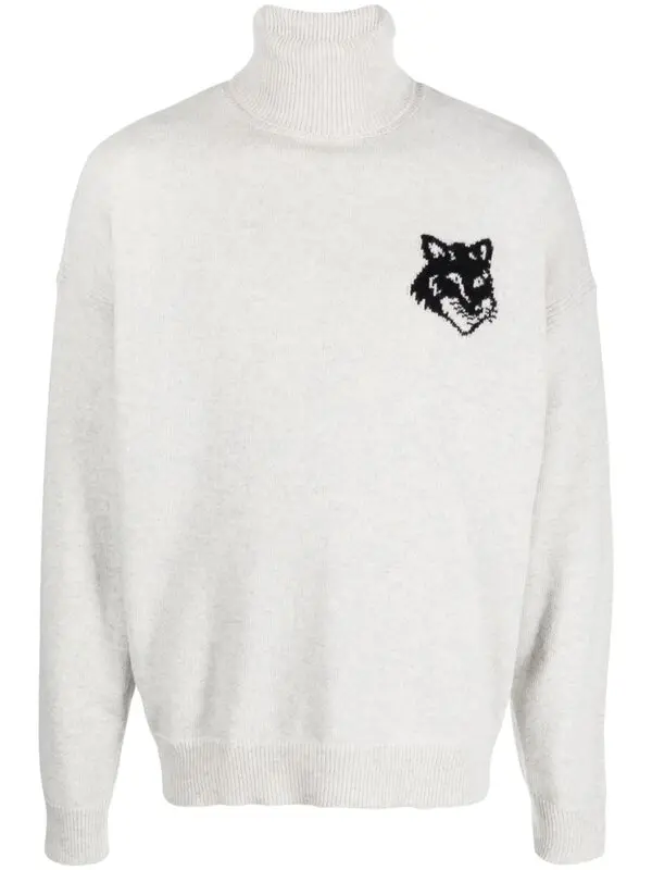Maison Kitsuné Logo-intarsia Wool Jumper - Grey