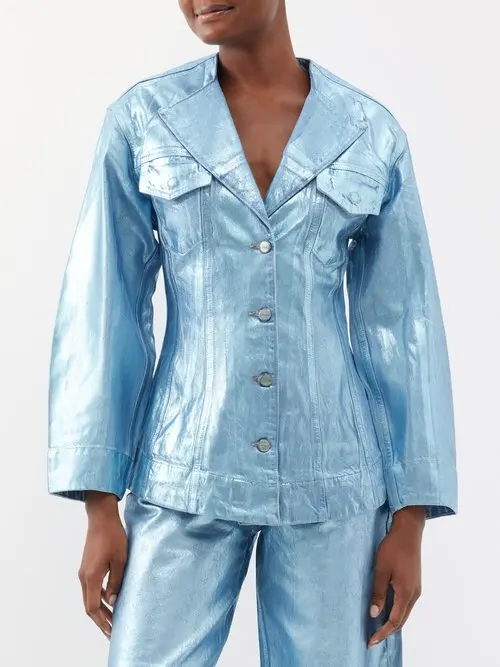 GANNI Metallic Organic-denim Jacket - Silver | Editorialist