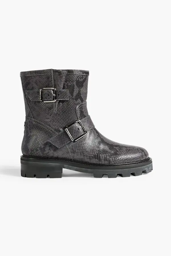 JIMMY CHOO Buckled Snake-effect Leather Ankle Boots