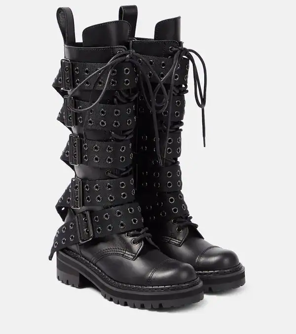 Junya Watanabe Embellished Leather Boots In Black - 40% Off