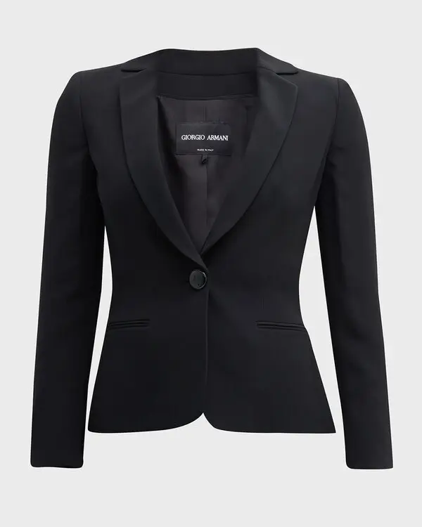 Giorgio Armani Cady Tailored Blazer - Solid Black