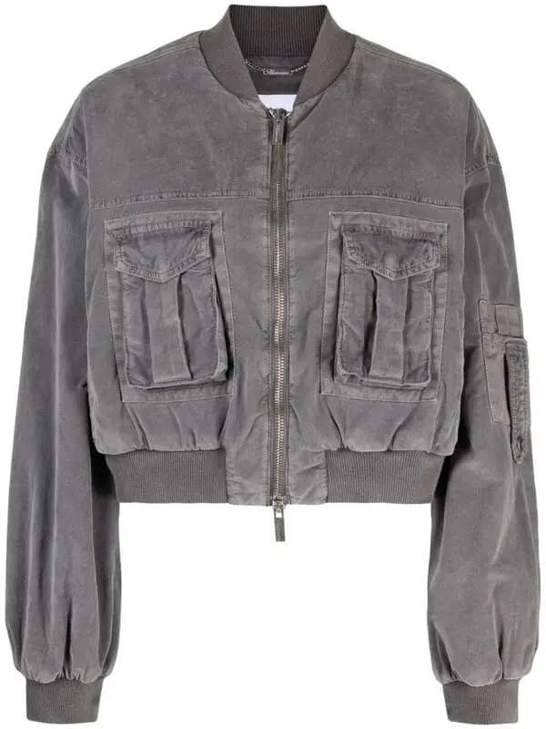 Blumarine Velvet Wide-sleeved Bomber Jacket - Grey