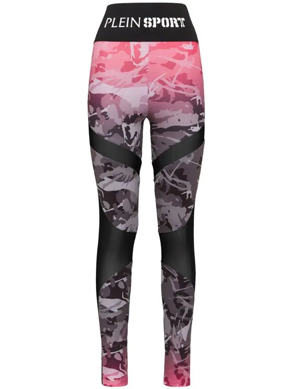 PLEIN SPORT Camouflage-print High-waisted Leggings
