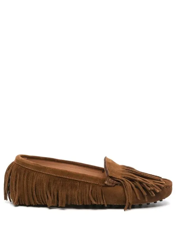 SCAROSSO Fringed Suede Loafers - Brown