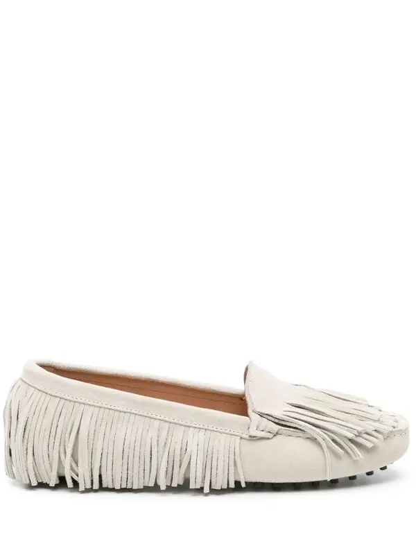 SCAROSSO Fringed Suede Loafers - Neutrals
