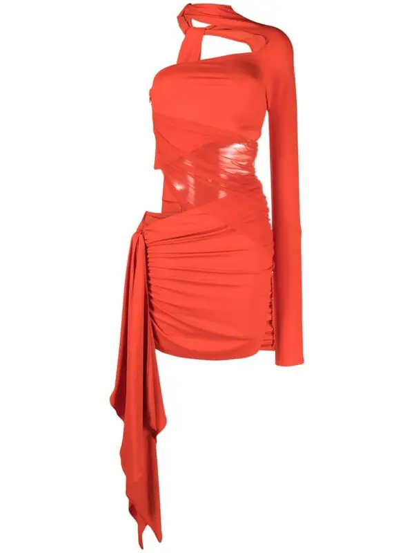 asymmetric cut out mini dress in orange Buy MUGLER Cut-out Minidress - Red At 74% Off sequin evening dresses Black Satin Spaghetti Straps Color:Pic Color The ruched detailing on