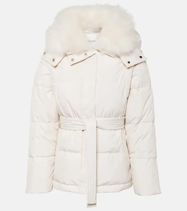 YVES SALOMON Belted Shearling-trimmed Down Jacket