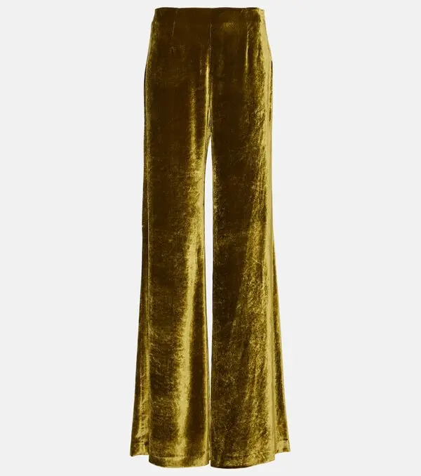 Galvan Julianne Velvet Wide Leg Pants - Green
