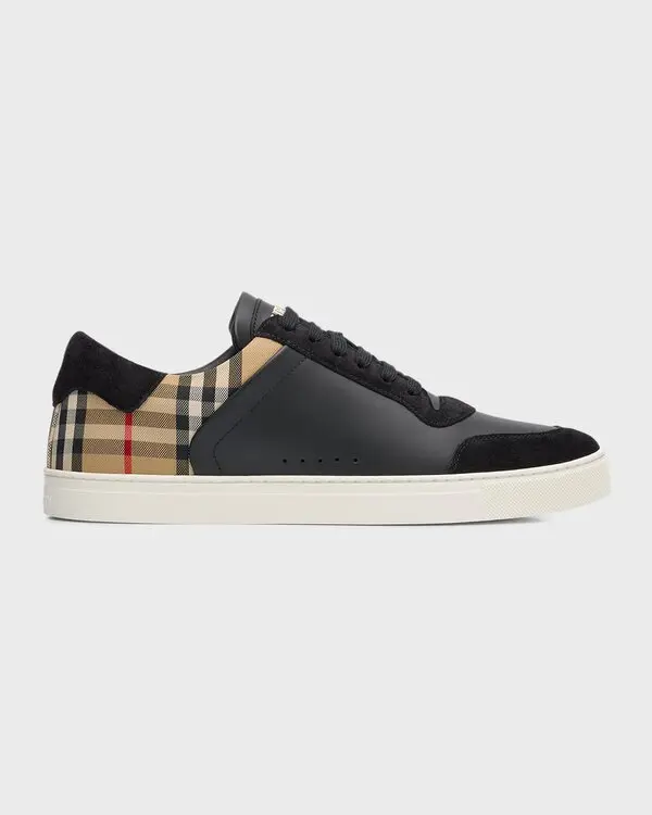 Burberry Stevie Leather And Check Low-top Sneakers - Black-archive Beige