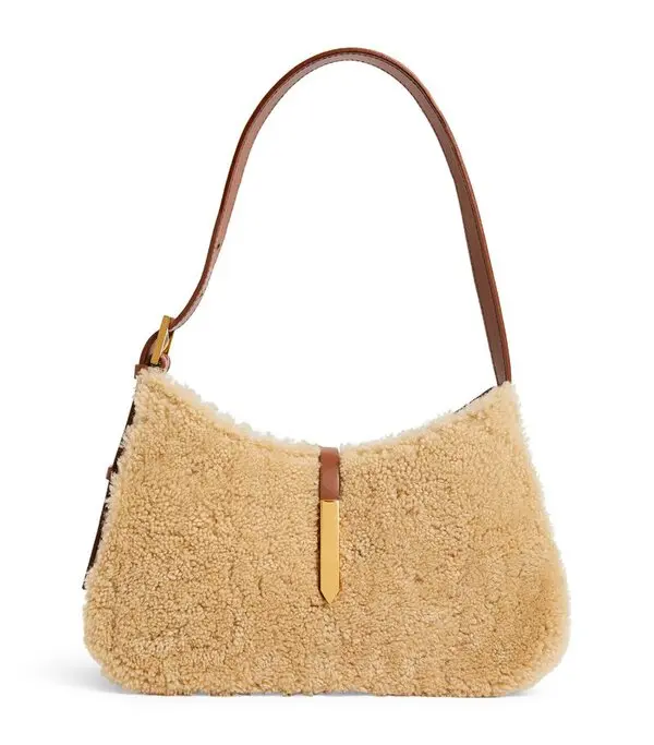 Demellier Shearling Tokyo Shoulder Bag Beige Editorialist