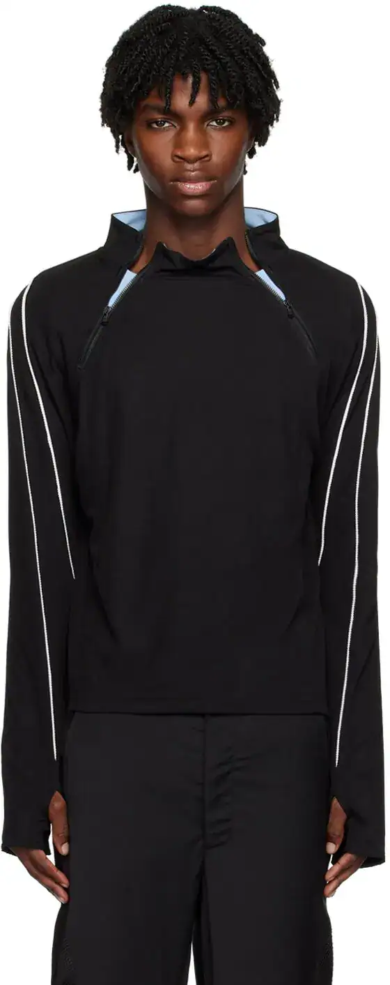 Cmmawear Black Dual Zip Long Sleeve T-Shirt - Black/Baby Blue 