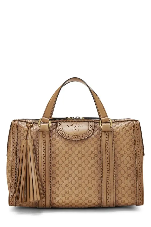 Gucci Microssima Leather Brogue Boston Bag - Brown | Editorialist