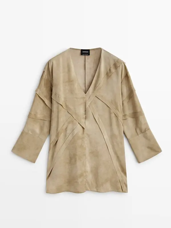 Buy Massimo Dutti Printed Silk Shirt With Seams Limited Edition - Beige ...