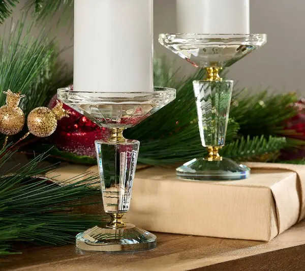 VALERIE PARR HILL Set Of 2 6' Faceted Glass Pedestals Valerie
