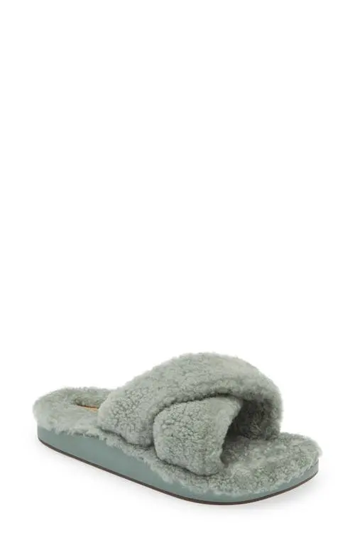 Olukai Hila Heu Shearling Slippers - Muted Green/muted Green