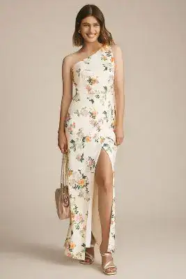 Bhldn Dylan Prted One-Shoulder Sat Side-Slit Gown In Multicolor - 31% Off |  Editorialist