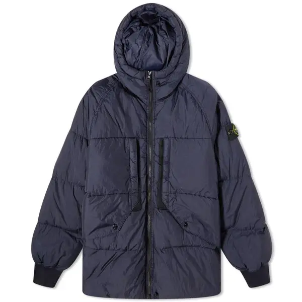 Stone Island Crinkle Reps Hooded Down Jacket Navy Blue