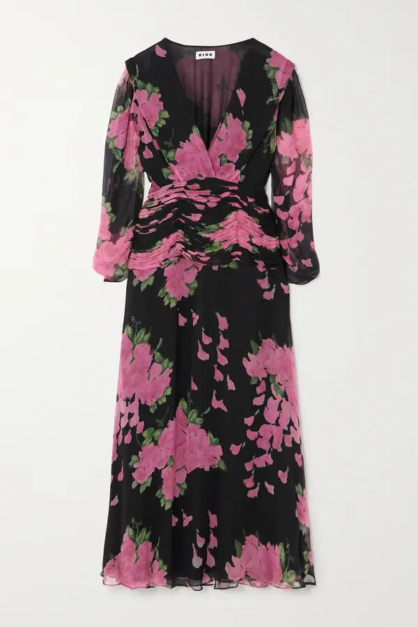 Rixo Racquel Ruched Floral-print Devoré-velvet Midi Dress - Multi ...