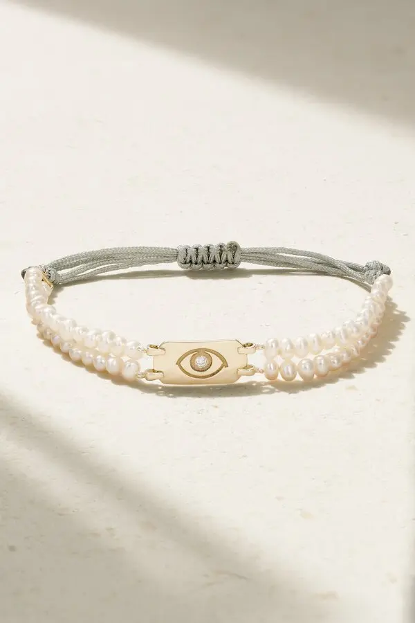 DIANE KORDAS Double Strand Pearl And Diamond Bracelet