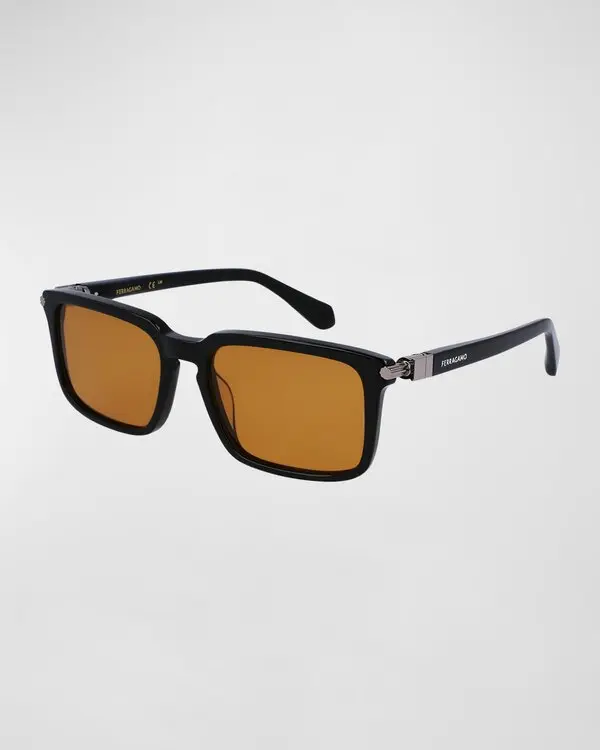 FERRAGAMO Gancini Evolution Rectangle Sunglasses - Black/orange