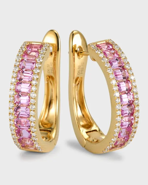 DAVID KORD 18k Yellow Gold, Diamond, And Sapphire Huggie Earrings - Pink Sapphire