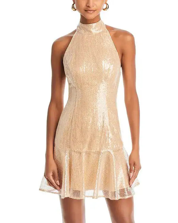 Milly Rochel Halter Dress In Gold - 75% Off | Editorialist