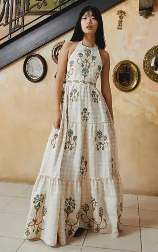 Agua Bendita Naranja Alhaja Embroidered Linen Maxi Dress - Multi |  Editorialist