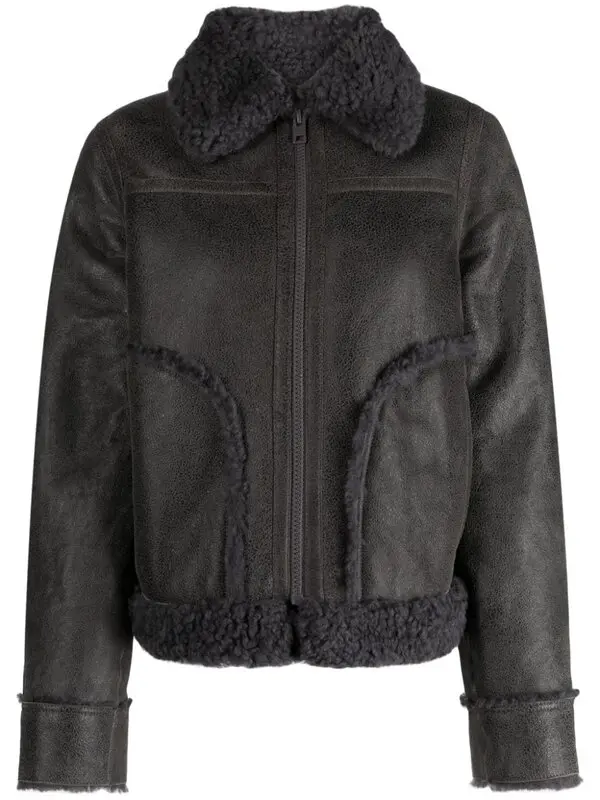 Zadig&Voltaire Kade Shearling-trim Leather Jacket - Grey