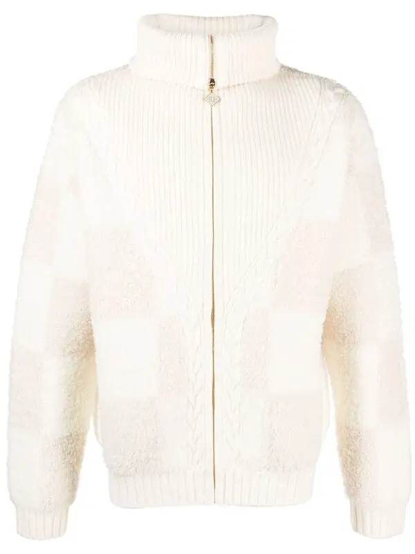 Casablanca Checked Bouclé Cardigan - White