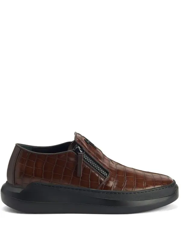 GIUSEPPE ZANOTTI Crocodile-effect Leather Slip-on Sneakers