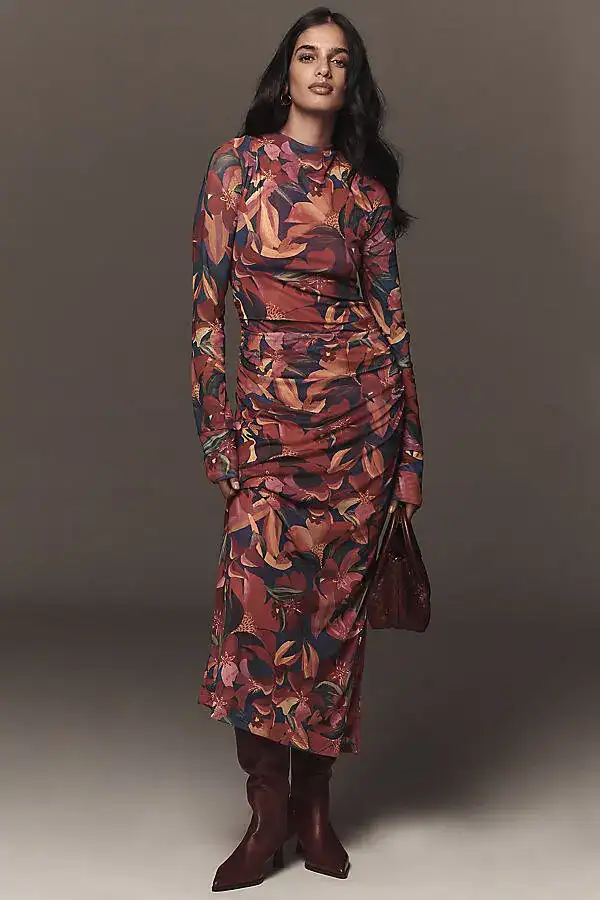Farm Rio Long-Sleeve Mesh Midi Dress In Floral Erika - 36% Off |  Editorialist