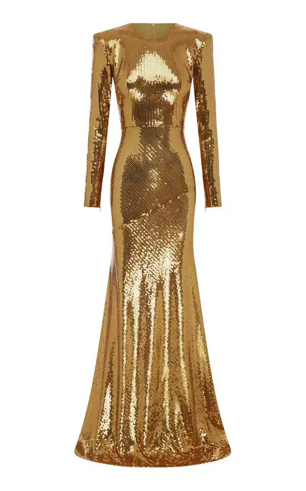 Alex Perry Sequined Satin Crepe Gown Au 12 Only - Gold | Editorialist