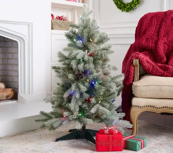 VALERIE PARR HILL 3' Twinkling Frosted Slim Colonial Tree Valerie