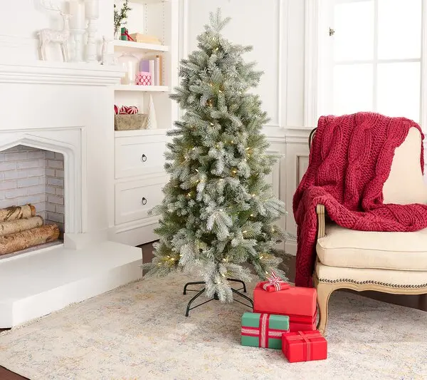 VALERIE PARR HILL 5' Twinkling Frosted Slim Colonial Tree Valerie